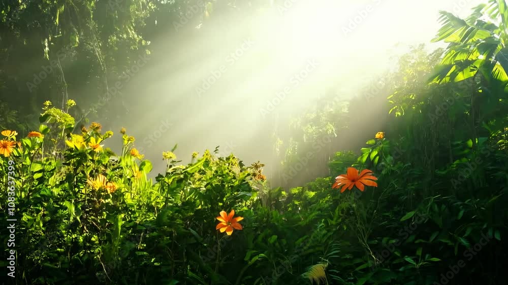 Tropical rainforest video with dense canopy, midday with high humidity ...