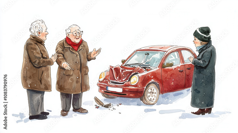 Elderly Accident Support Concept. Two elderly men discuss a car crash ...