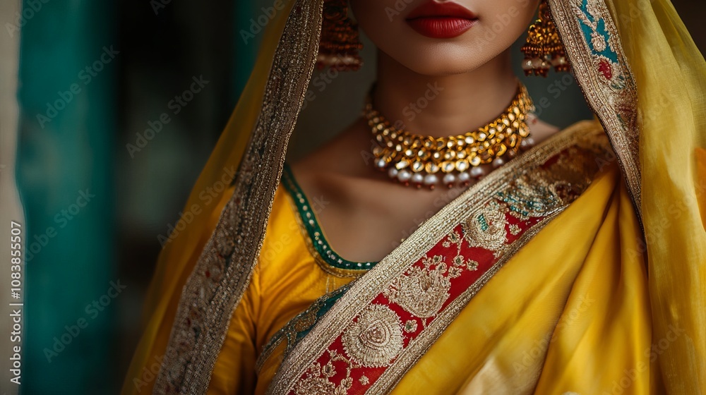 An Indian woman showcases traditional kundan jewelry, adorned in a ...