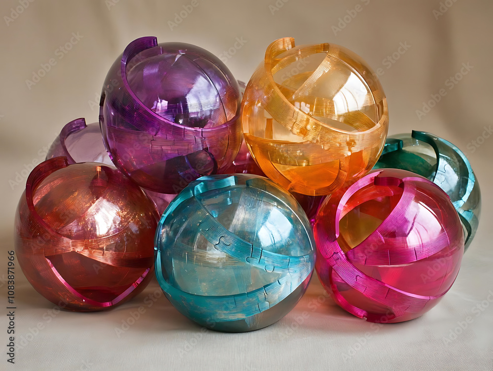 Colorful interlocking puzzle spheres create vibrant display, showcasing ...