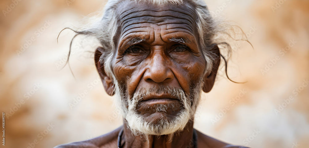 Portrait of an elderly man, native Australian, senior aboriginal with ...