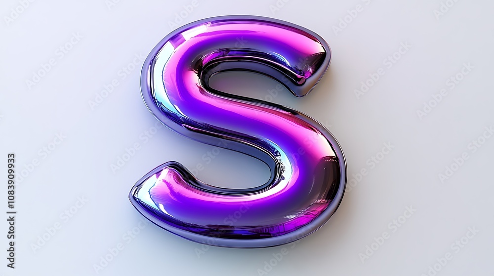 Smooth metallic purple letter S with soft lighting on a clean white ...