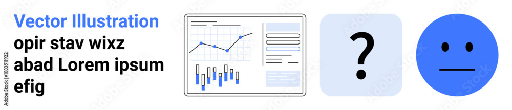 Business dashboard with graphs, question mark icon, and neutral face ...