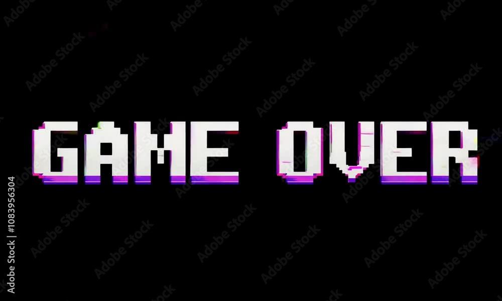 Retro Video Game Arcade Footage Featuring 'Game Over' Text with Glitch ...
