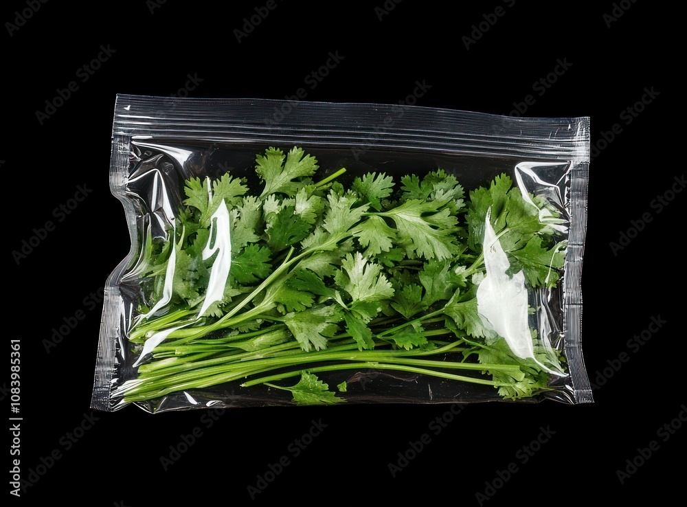 A packet of fresh cilantro leaves, commonly used as a culinary herb ...