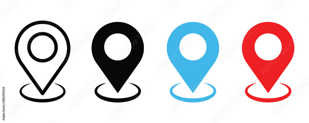 Location icon set, location pointer icon symbol in flat style. Map pin ...