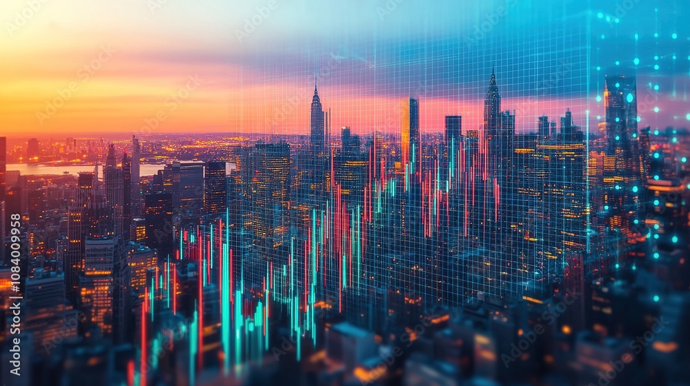 Vibrant New York City Skyline with Abstract Stock Market Data ...