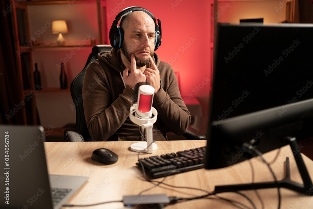 smiling man with open mouth, fingers pointing and forcing cheerful ...
