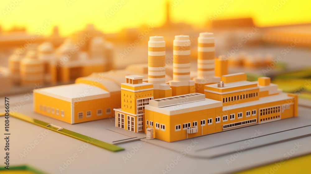 Model of modern industrial factory with smokestacks, essence of ...