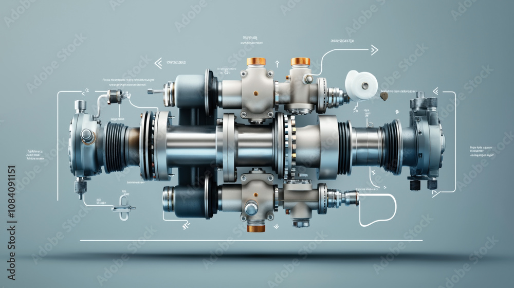 Detailed illustration of a complex industrial mechanical component with ...