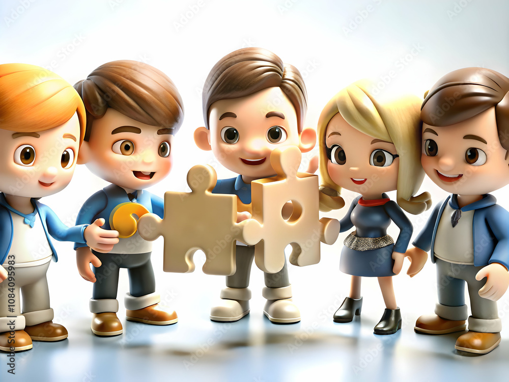 Bokeh digital art with team holding puzzle pieces together copy space ...