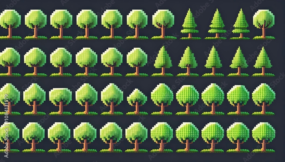 Fotografía Retro video game assets include pixelated tree sprites and ...