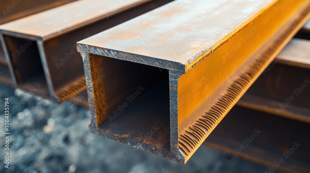 Detailed View of Rusty Steel Beams in Construction Site Showcasing ...