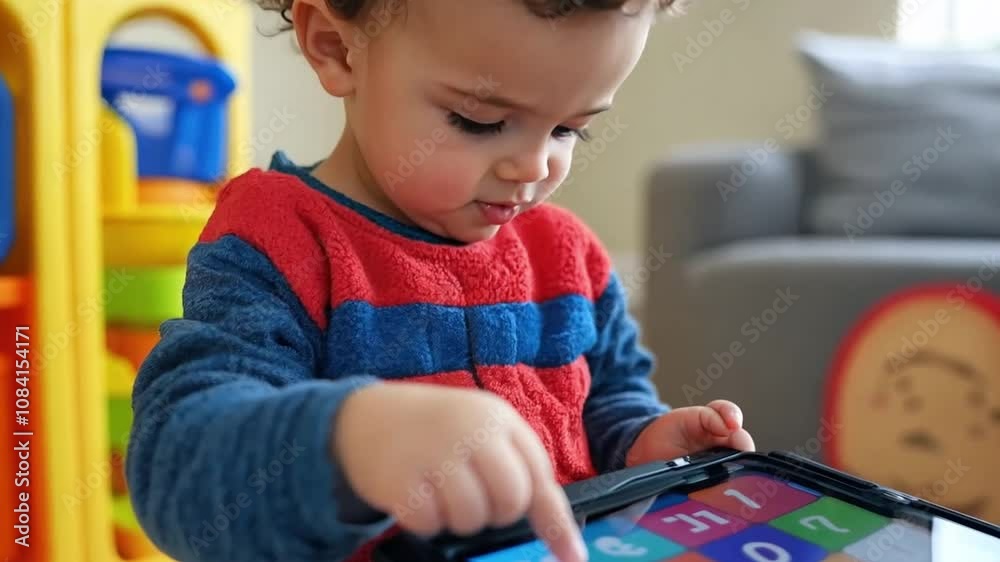 Young kid is enjoying an engaging mobile game on a tablet, featuring ...