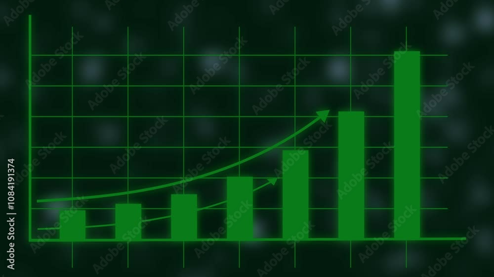 4k HUD graph with rising up arrow and bar stats; Financial data and ...
