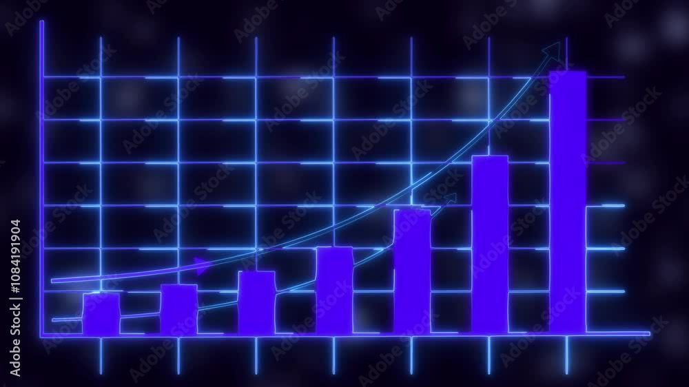 NEON WITH 4k HUD graph with rising up arrow and bar stats; Financial ...