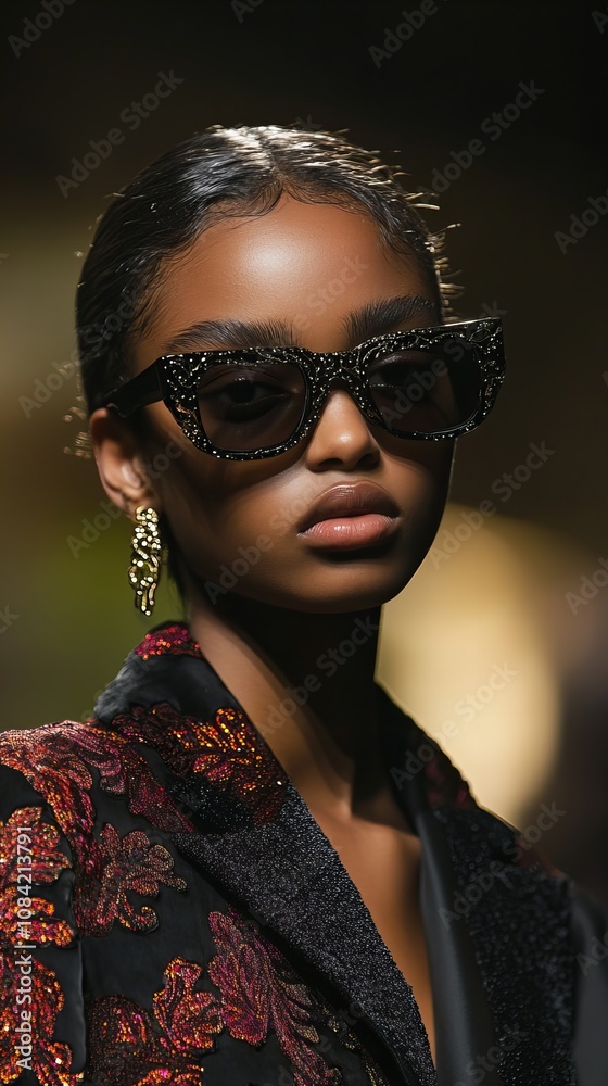 gorgeous African American model in high fashion clothes at a fashion ...