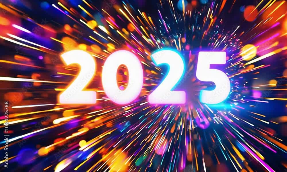 Colorful Abstract 4K Background with 2025 Typography Sparkling Lights ...