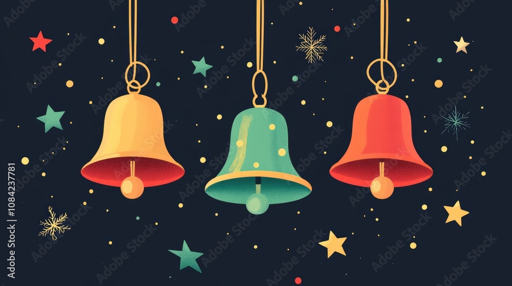 Christmas bells flat design top view holiday jingles animation ...