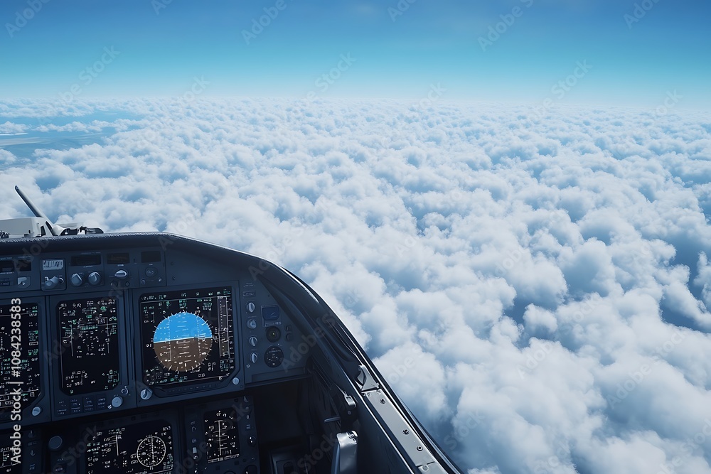 POV flying near some cottony clouds. Immersive pilot’s perspective ...