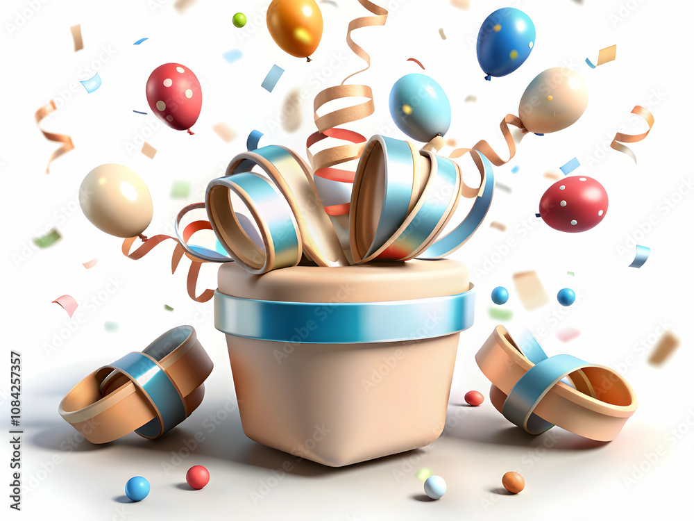 Confetti pop with colorful ribbons isolated on white background ...