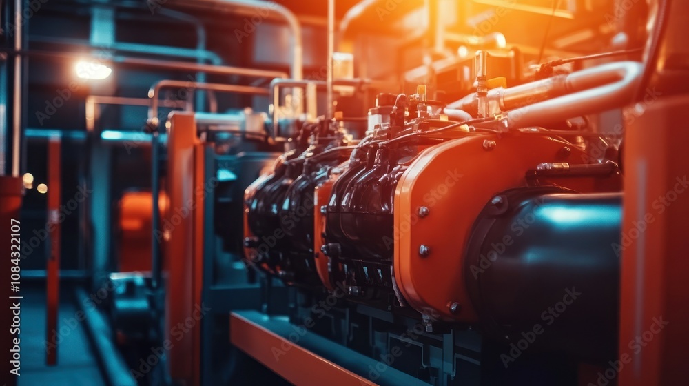 Big generator machine inside the building electrical emergency machine ...