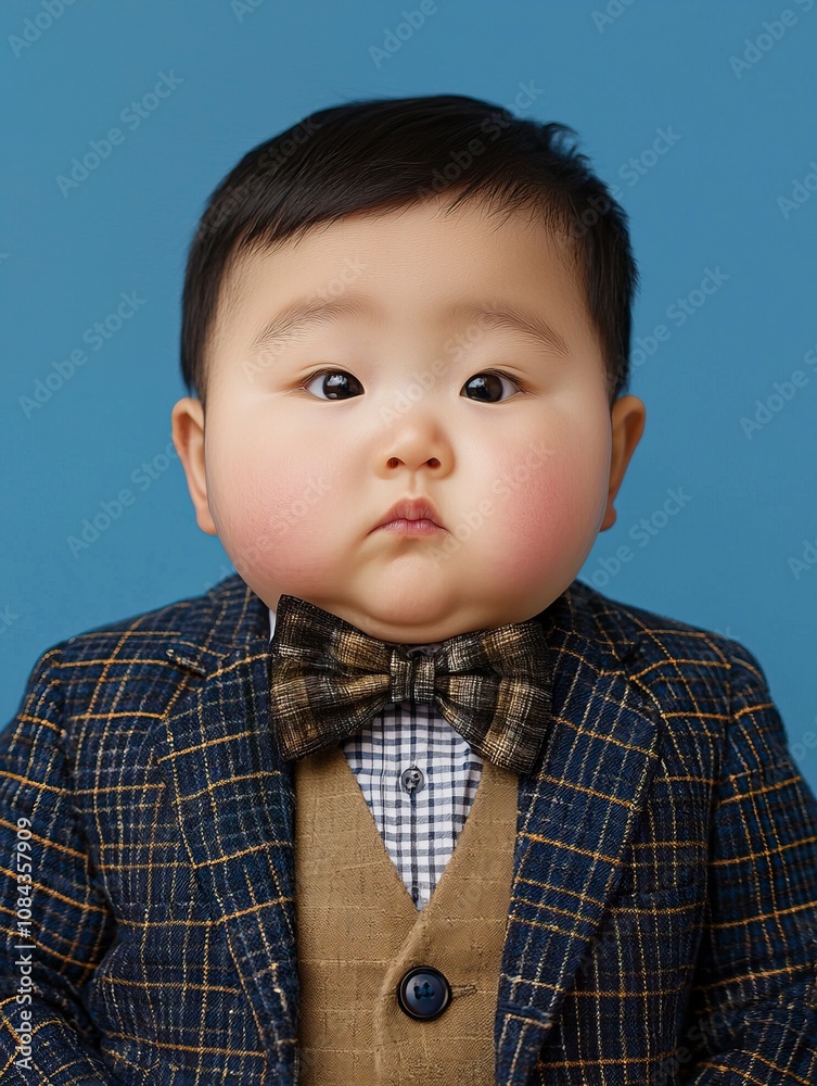 certificate photo, 2-year-old Chinese fat boy, round face, upper body ...