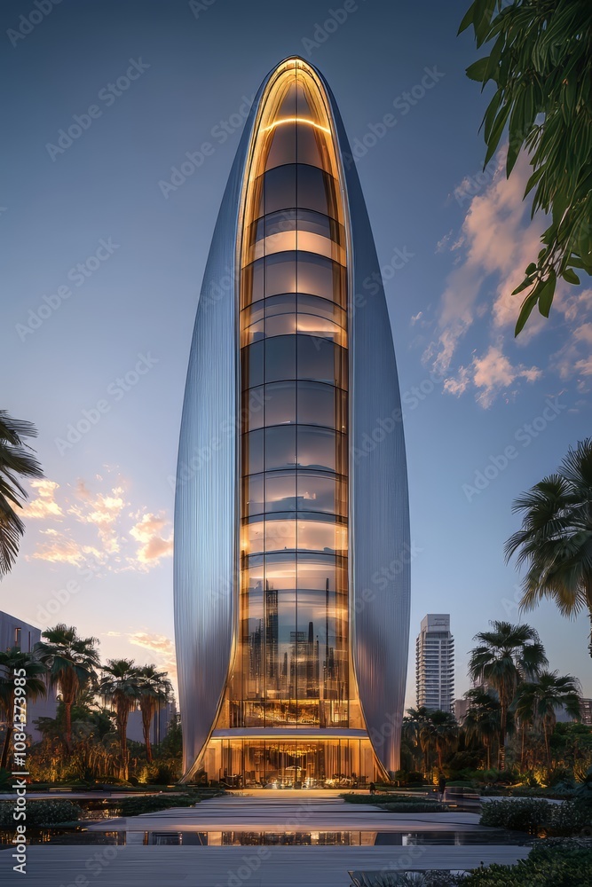 futuristic high-rise building with glass facade in Dubai’s exclusive ...