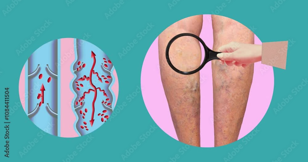 Varicose veins on a female senior legs. The structure of normal and ...