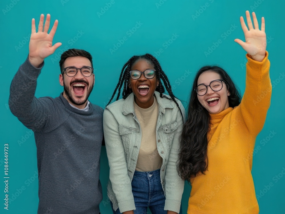 Happy multi ethnic colleagues celebrating business success giving high ...