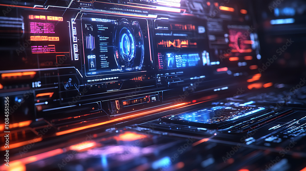 High-tech bars and frames, along with holographic HUD user interface ...