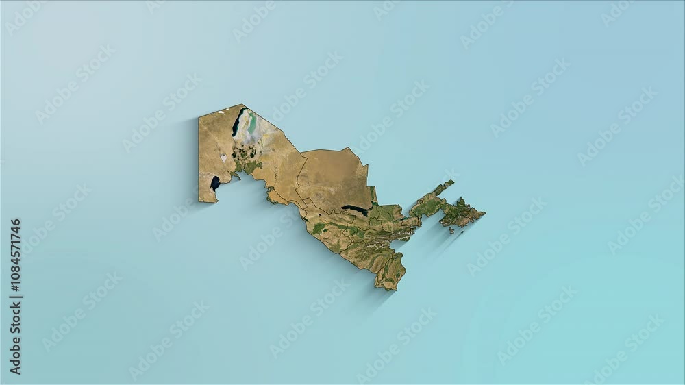Uzbekistan animated map showing regions forming the country with a ...