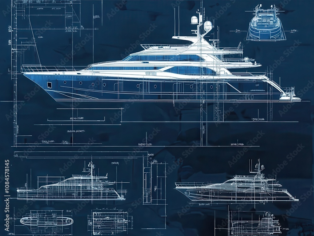 Detailed Technical Blueprint of a Luxury Yacht Showcasing Design ...