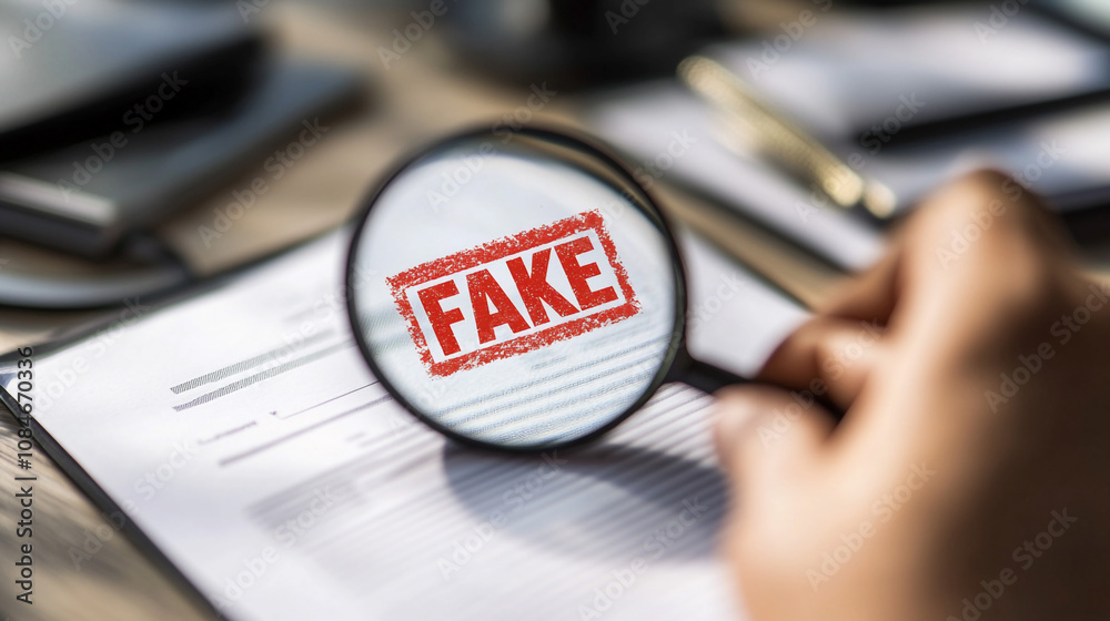 Detecting Fraud Magnifying Glass on Fake Document Stock Photo | Adobe Stock