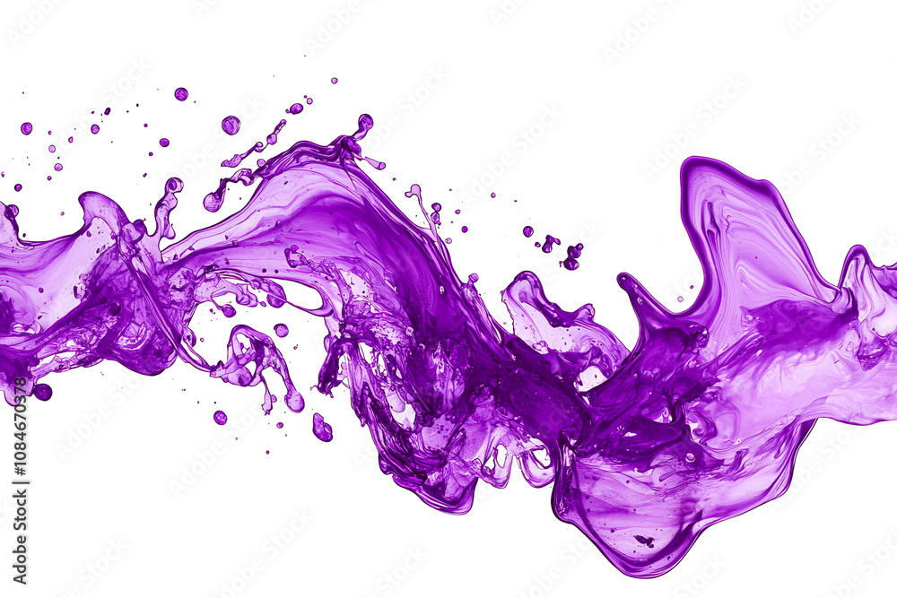 Vibrant purple ink splash on white background for creative design and ...