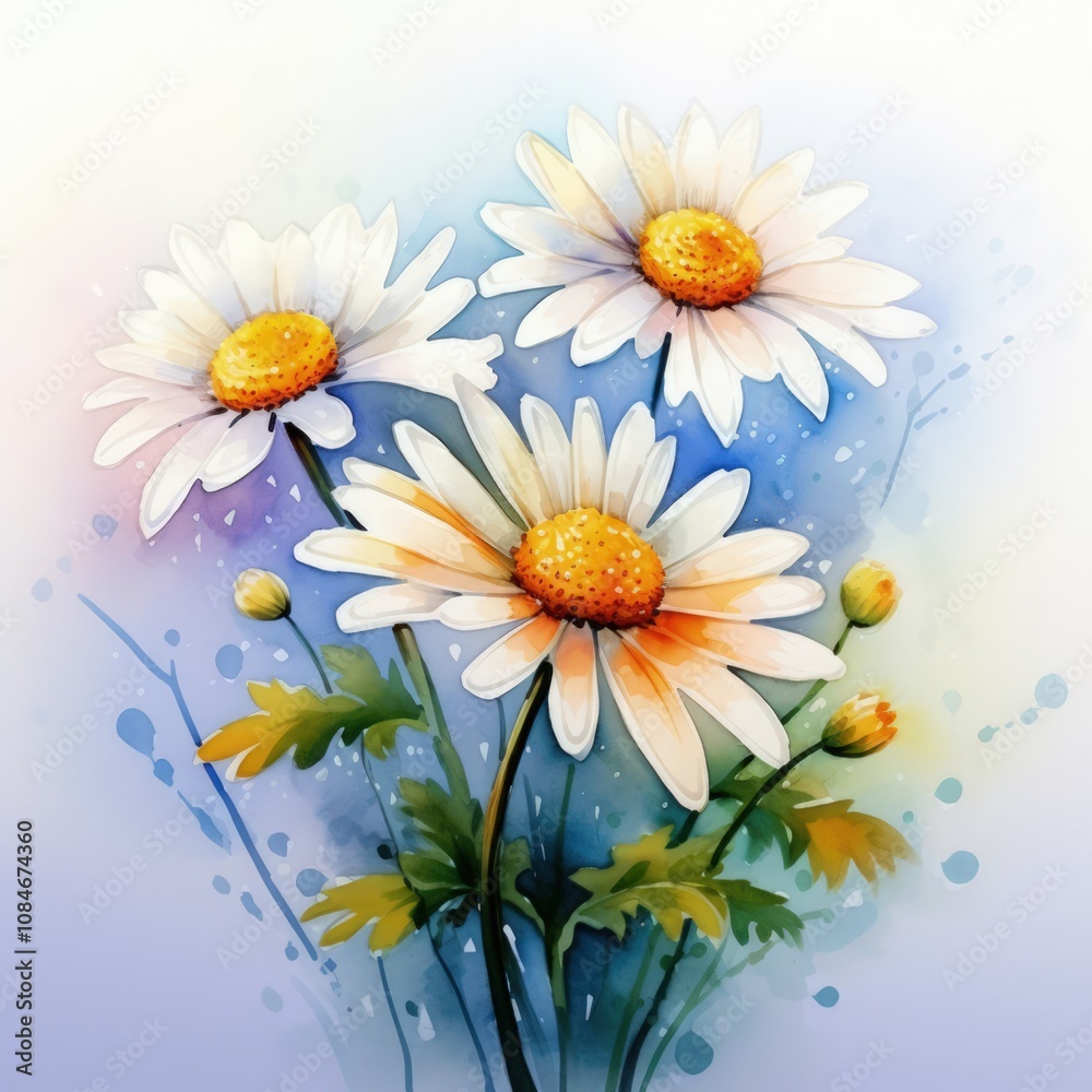 Dynamic watercolor daisies showcase vivid colors and artistic flair ...