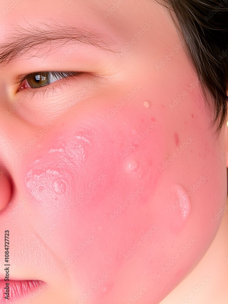 Extreme close-up of a person's face exhibiting the distinctive scaly ...
