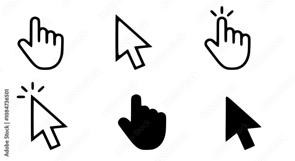 Computer mouse click cursor gray arrow icons set and loading icons ...