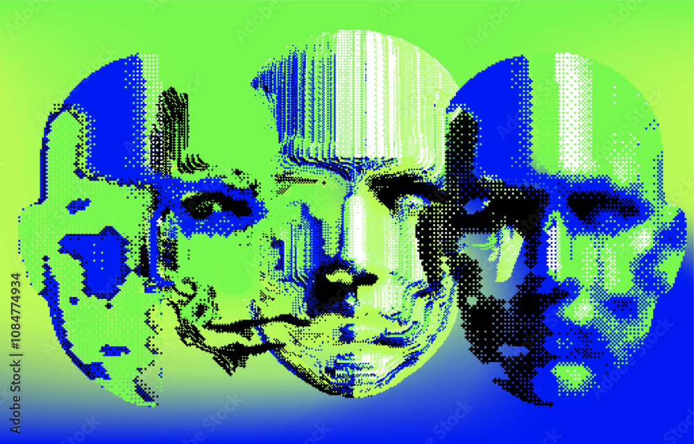 Conceptual vector illustration portraying three overlapping faces in ...