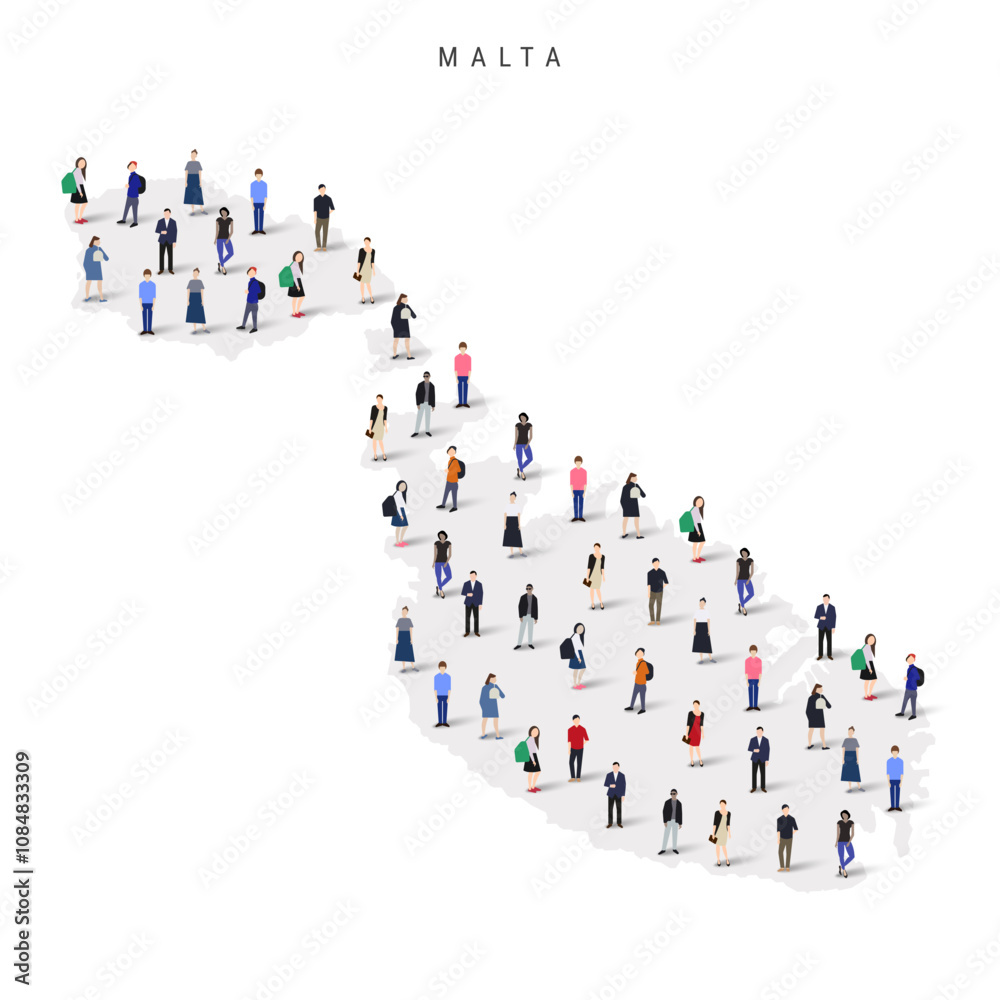 Malta population map. Large group of realistic a diverse crowd of ...