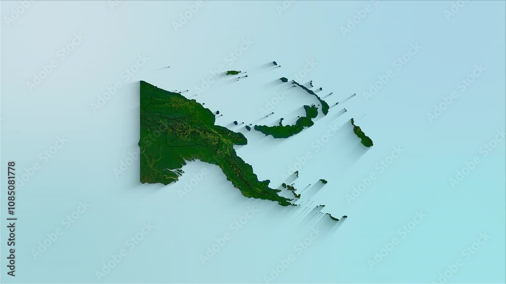 Papua New Guinea animated map showing regions forming the country with ...