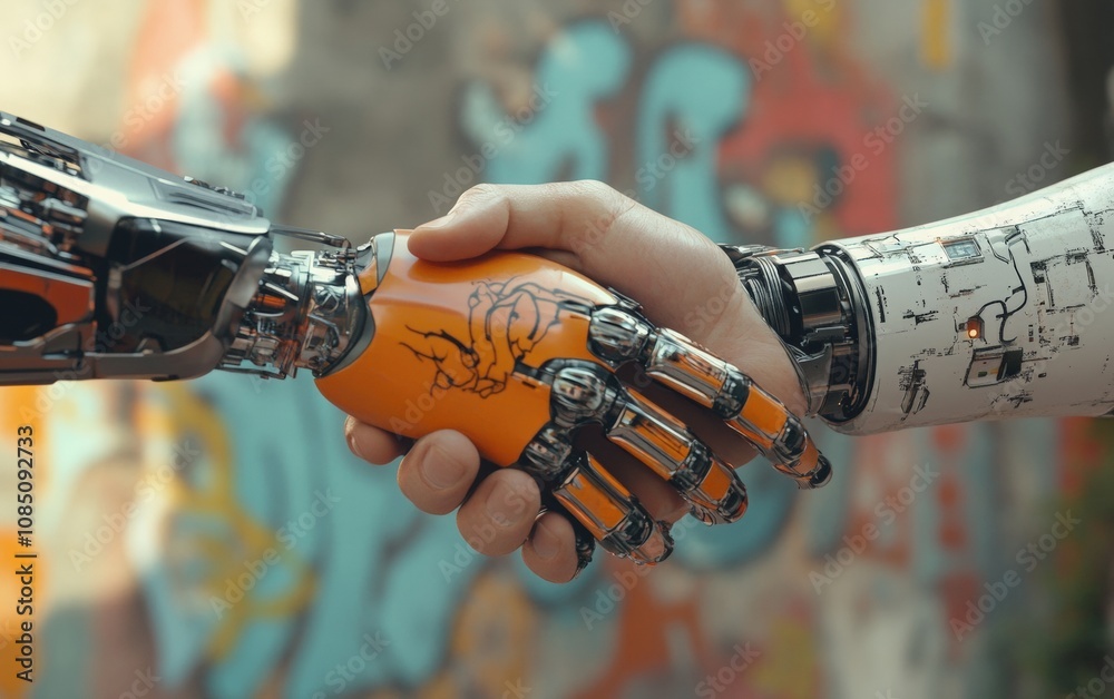 Robot and Human Handshake: A robot and human shaking hands in a ...