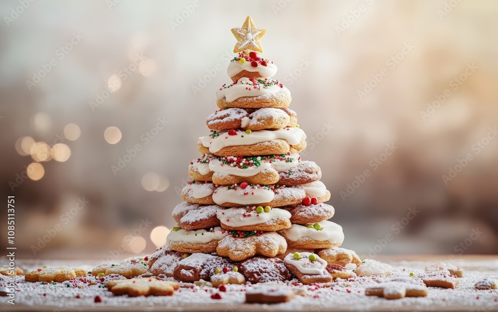 Cookie Tree: A Christmas tree crafted from stacked cookies of different ...
