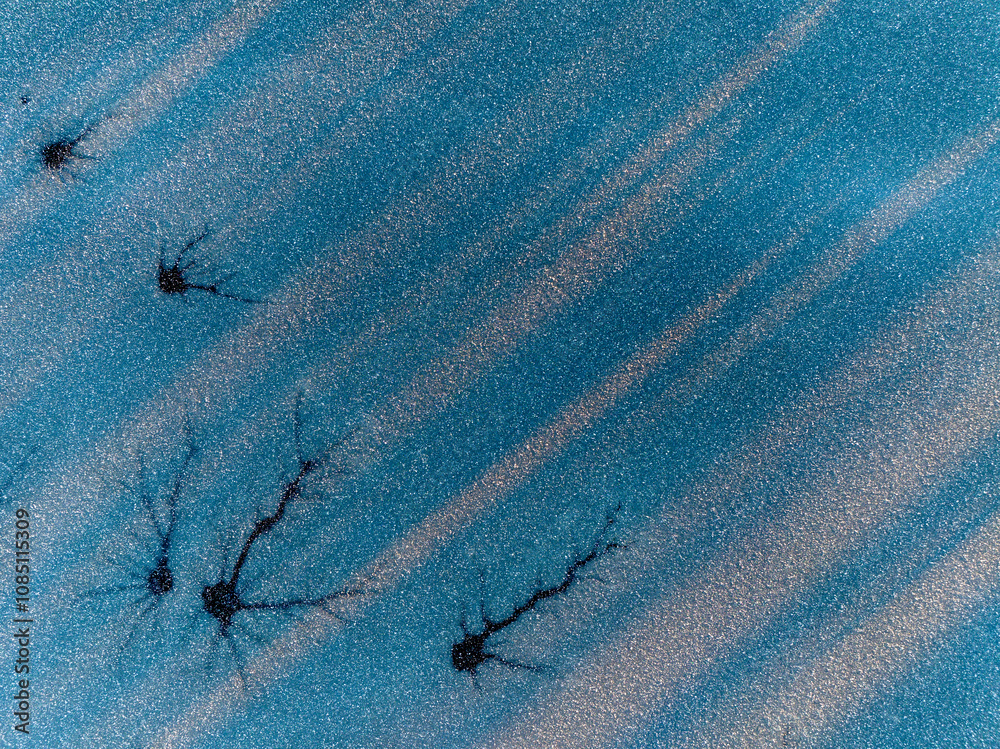 Shooting stars. The lake has just frozen, the first snow covered the ...