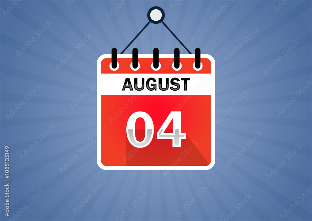 August 04, Calendar hanging sign. 4th days of the month, modern ...