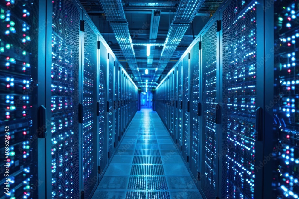 Server room data center corridor with flashing server racks Stock Photo | Adobe Stock