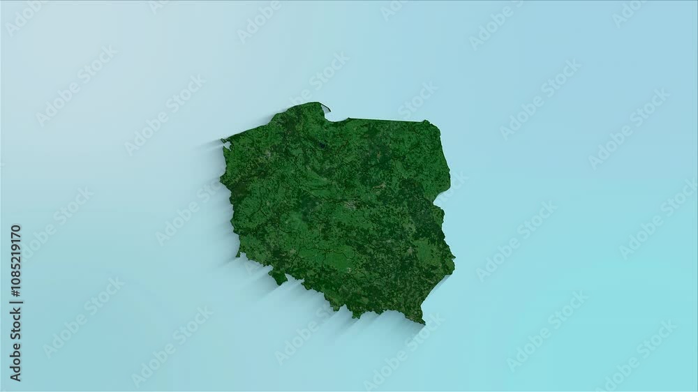 Poland animated map showing regions forming the country with a physical ...
