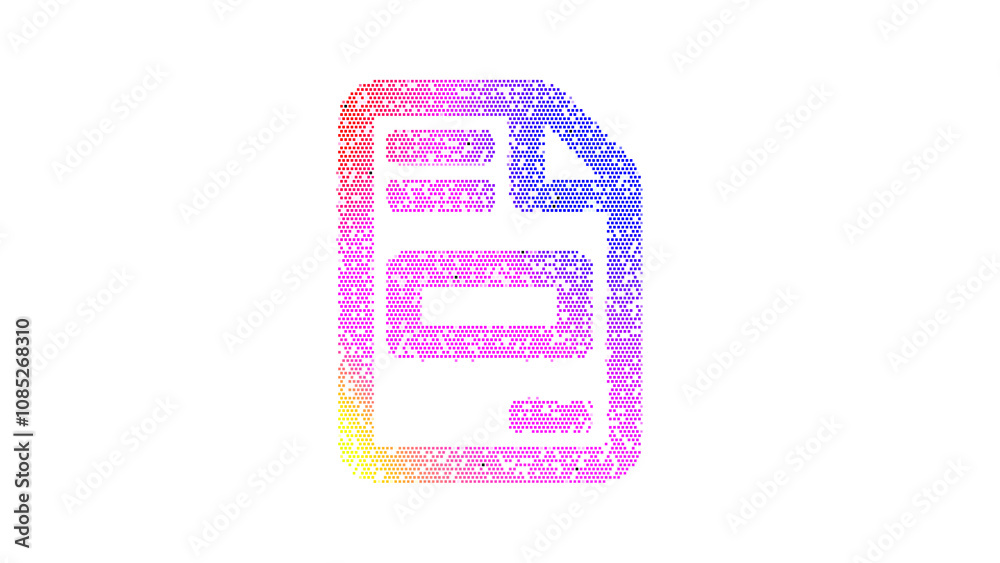 Icon file invoice is made up of LED square shapes. There are bright ...