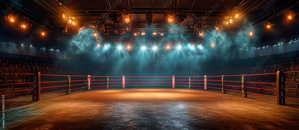 Arena Ring Boxing box sport fight rope night spotlight spotlit view ...