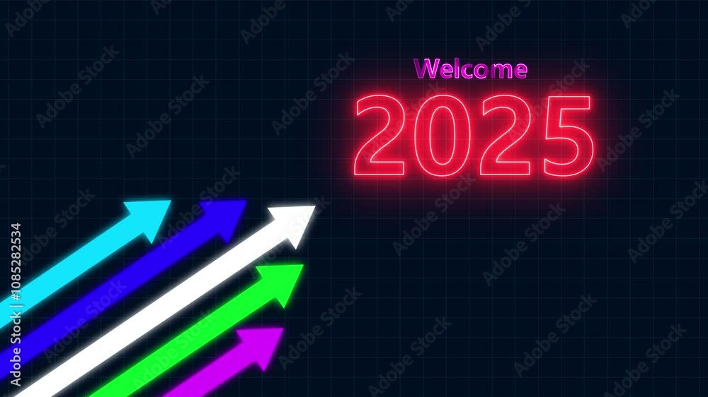Glowing various color arrow icon animation with neon glowing happy new ...